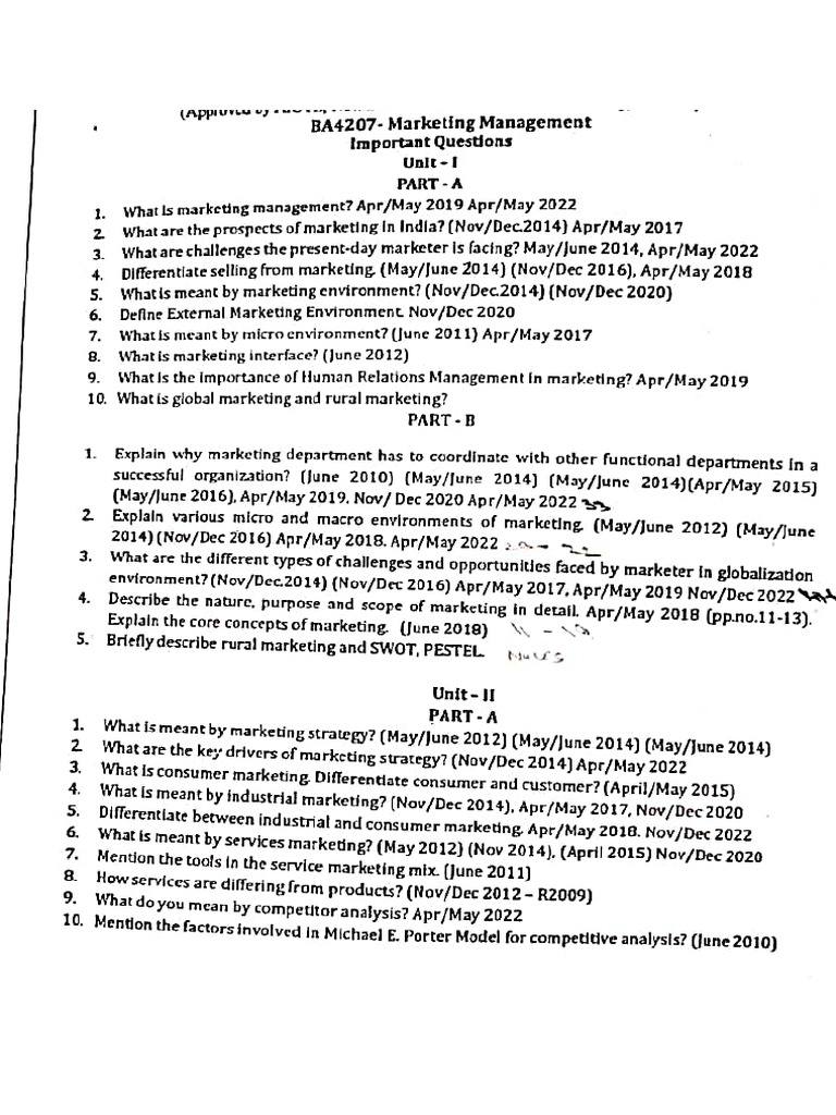 Ba4207 MM All Units 2 Marks and 13 Marks Important Questions | PDF