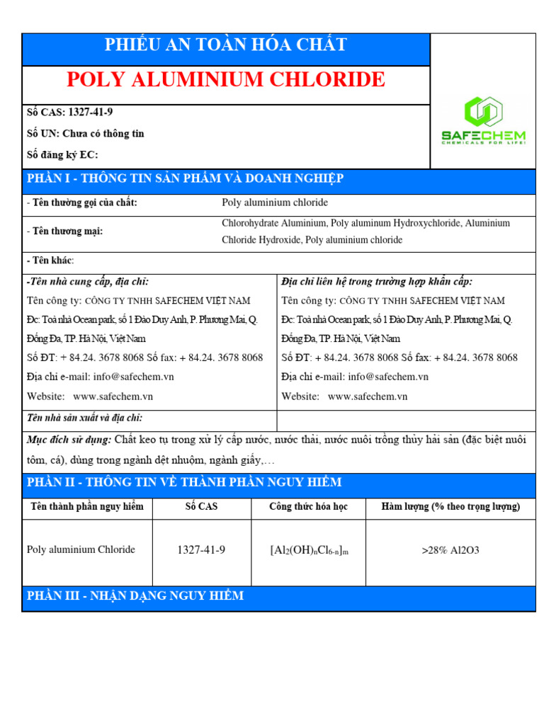 MSDS Poly Aluminium Chloride (PAC) | PDF