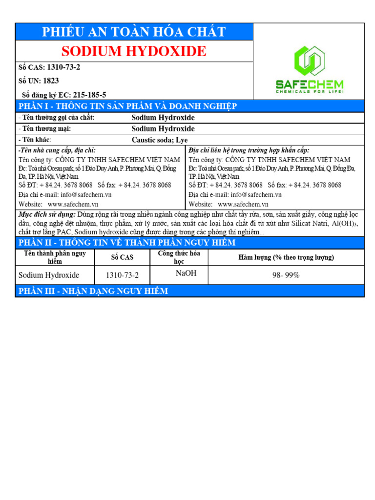 MSDS Sodium Hydroxide (NaOH) | PDF