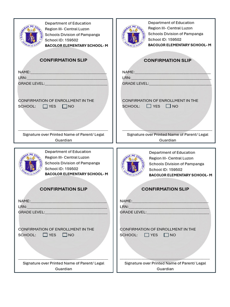 Confirmation Slip SY 2024 2025 | PDF