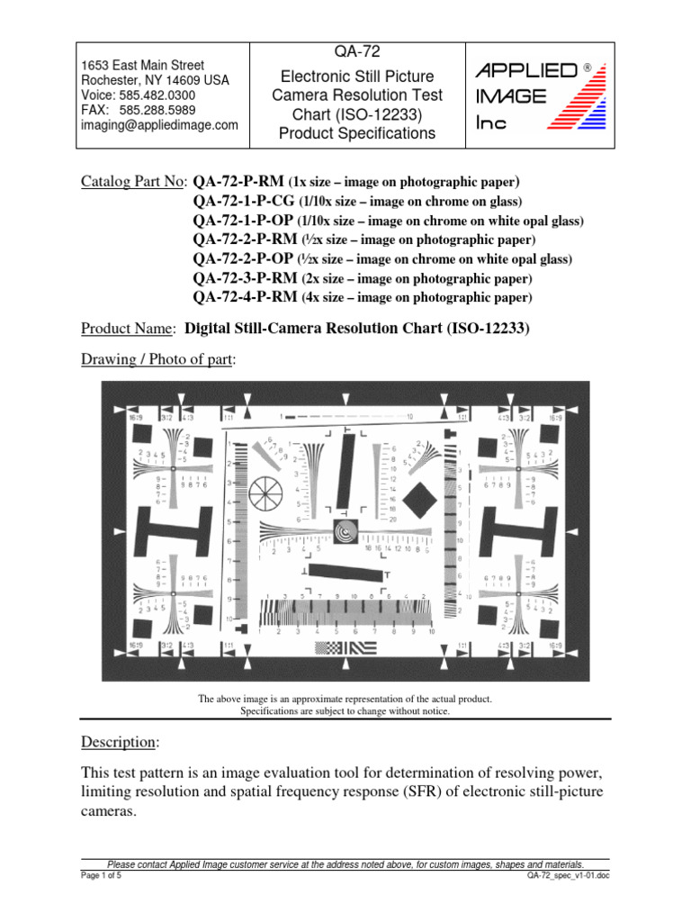 ISO 12233 Digital Still Camera Resolution Chart QA 72 - Spec - v1 01 ...