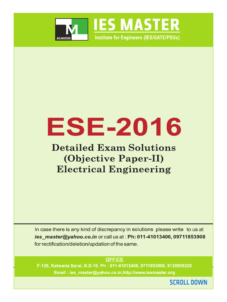 IES ESE Exam 2016 EE Electrical Engineering Paper 2 Detailed Solutions | PDF | Electric Motor ...