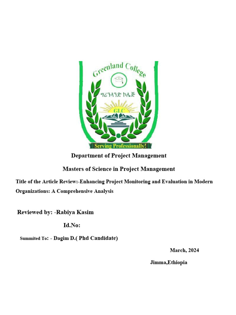 Adisu s Monitoring And Evalaution Article Review PDF Evaluation