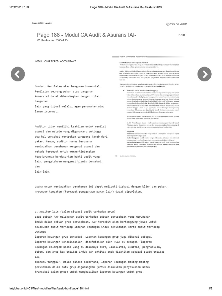 Page 188 - Modul CA Audit & Asurans IAI - Silabus 2019 | PDF | Bisnis | Pengelolaan Keuangan & Uang