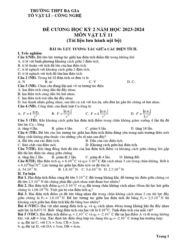 De Cuong HK 2 Ly 11 | PDF