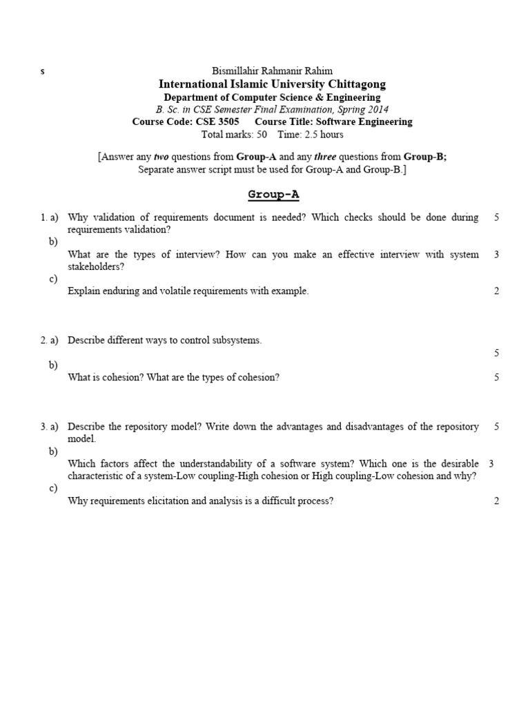 CSE 3505 SE Final Spring 2014 | PDF | Reliability Engineering | Software Engineering