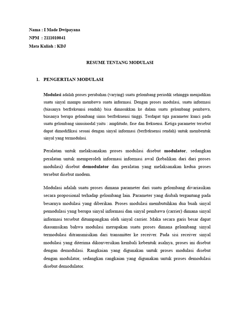 Tugas Resume Modulasi I Made Dwipayana - 2111010041 | PDF