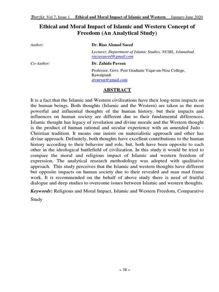 Ethical and Moral Impact of Islamic and Western Concept of Freedom (An Analytical Study) | PDF ...