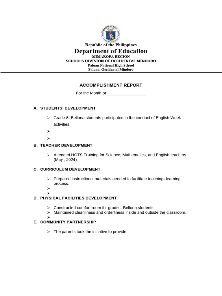 Accomplishment Report Template | PDF