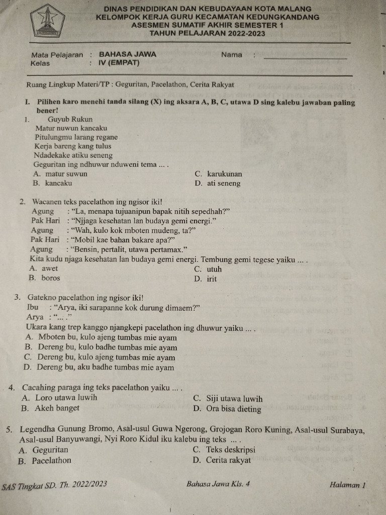 Sas 1 Basa Jawa 2022 | PDF