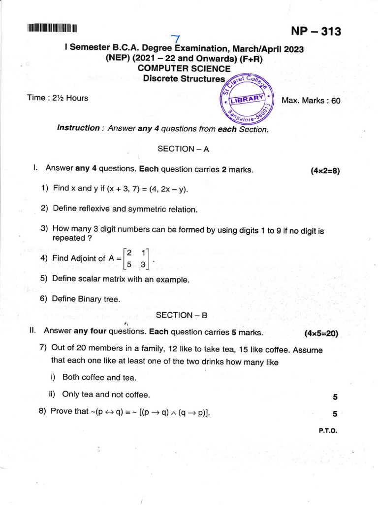 7 Discrete Structure March 2023 | PDF | Mathematics | Mathematical Analysis