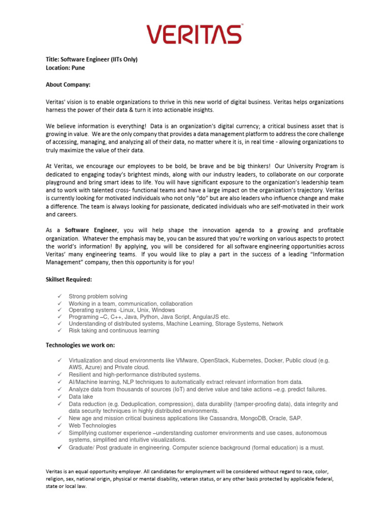 JD - Software Engineer IITs Only | PDF | Cloud Computing | Data