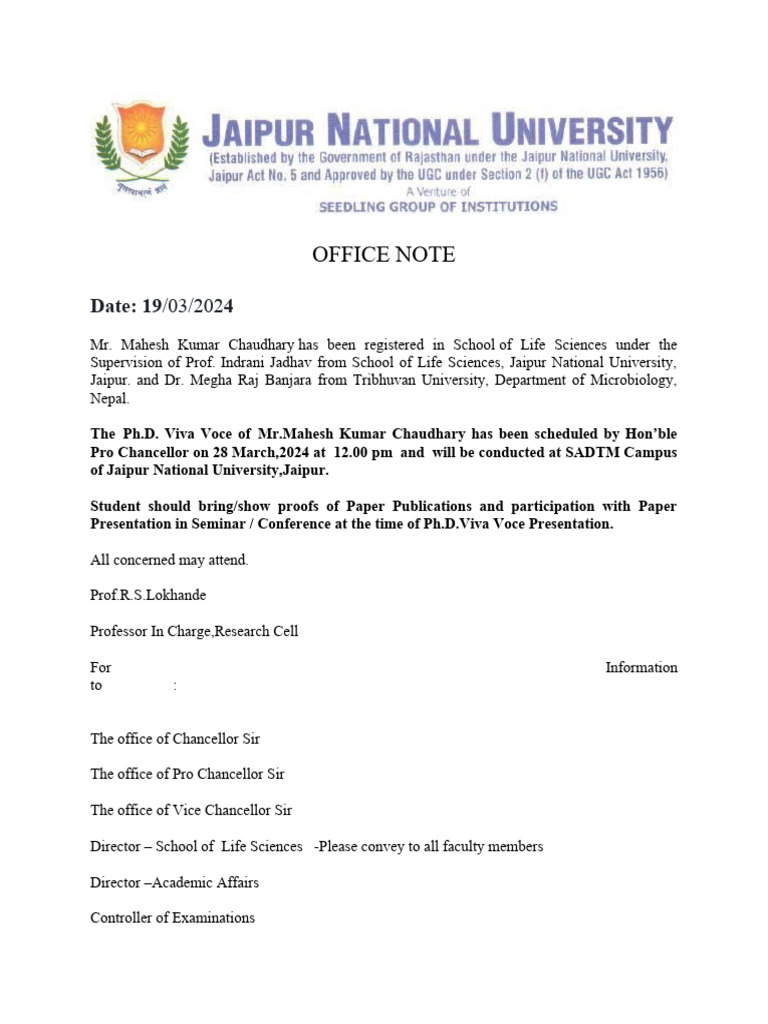 Office Note For PHD Viva | PDF