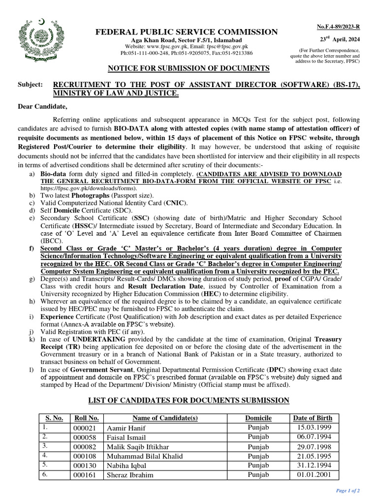Federal Public Service Commission | PDF | Educational Stages