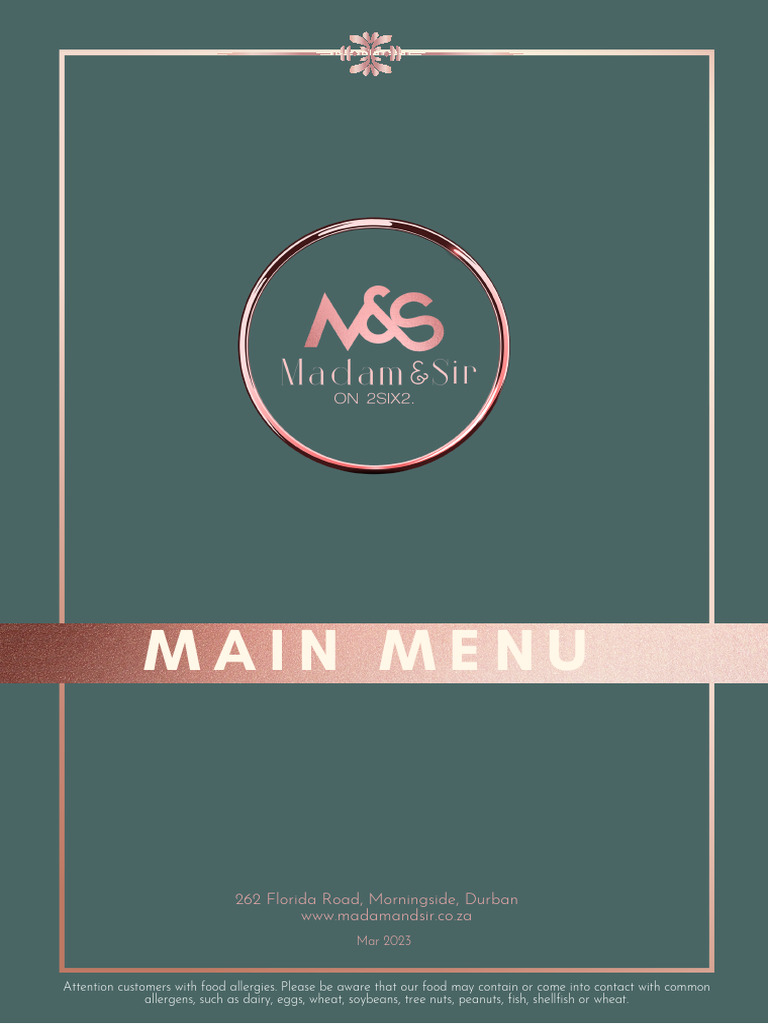 Madam and Sir Main Menu Mar 2023 Chef Approved | PDF | Salad | Sauce