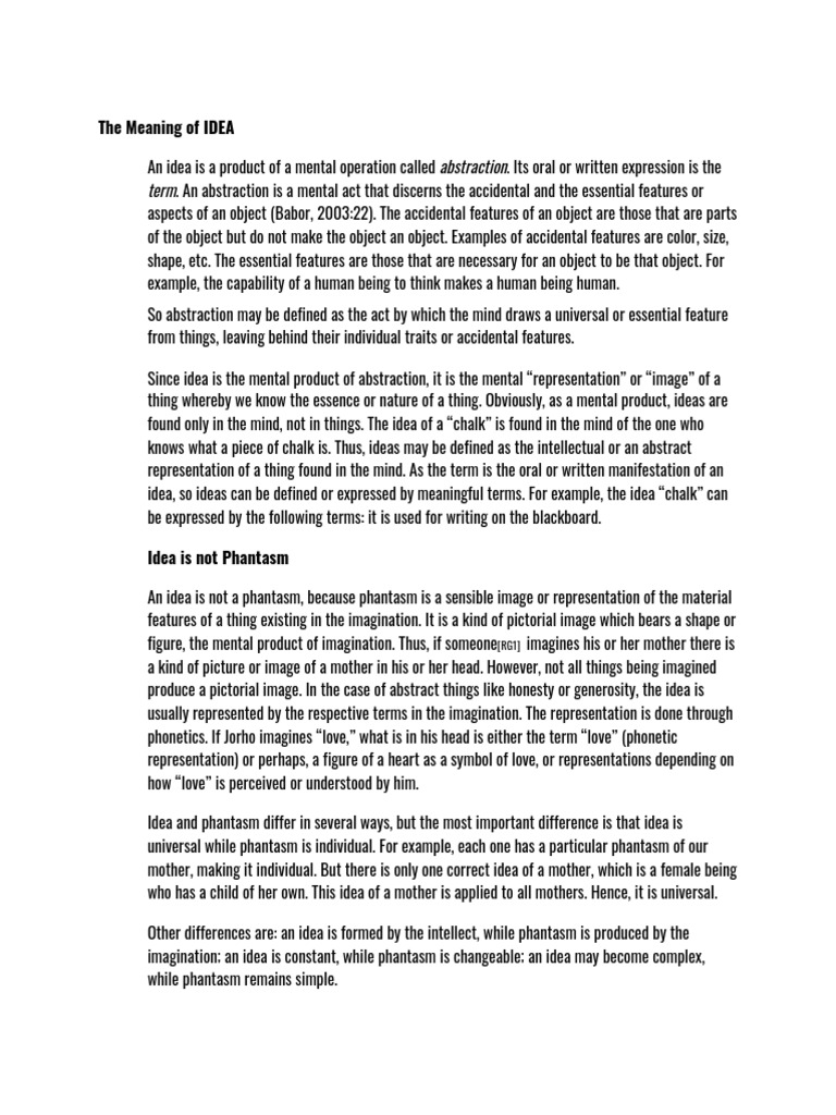 F IDEA - Its Meaning, Its Distinction From Phantasm | PDF | Idea | Mind