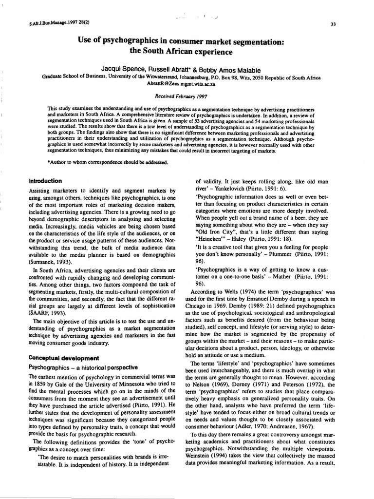 Use of Psychographic | PDF | Market Segmentation | Marketing Use of Psychographic | PDF | Market Segmentation | Marketing