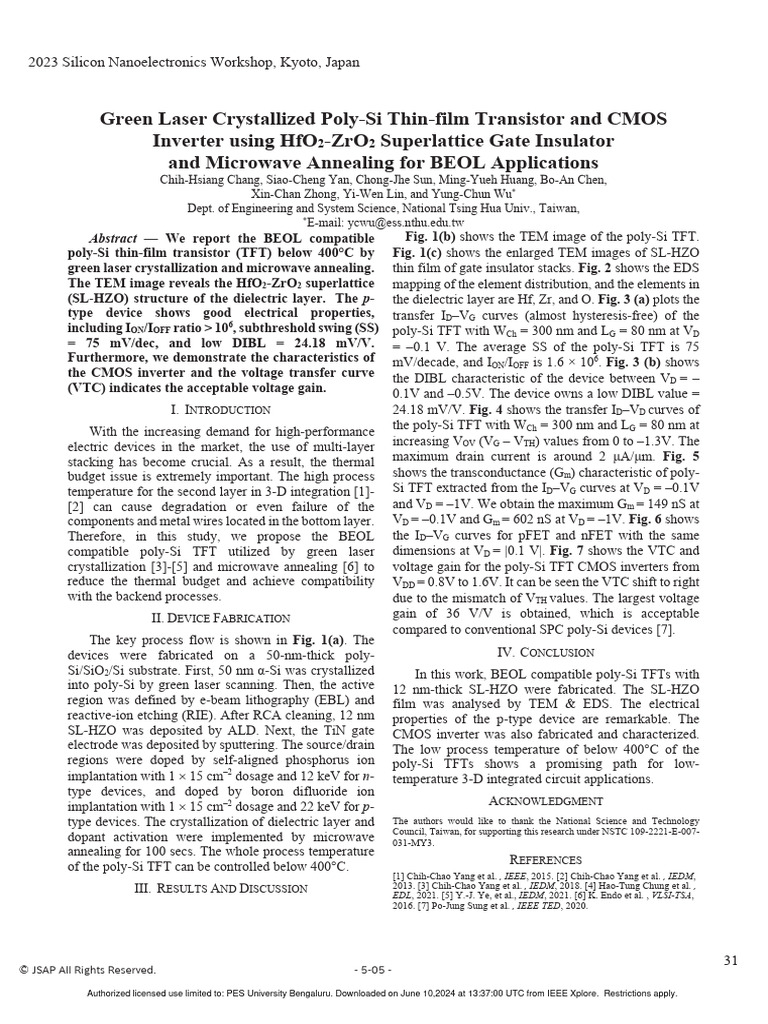 Green Laser Crystallized Poly-Si Thin-Film Transistor and CMOS Inverter ...