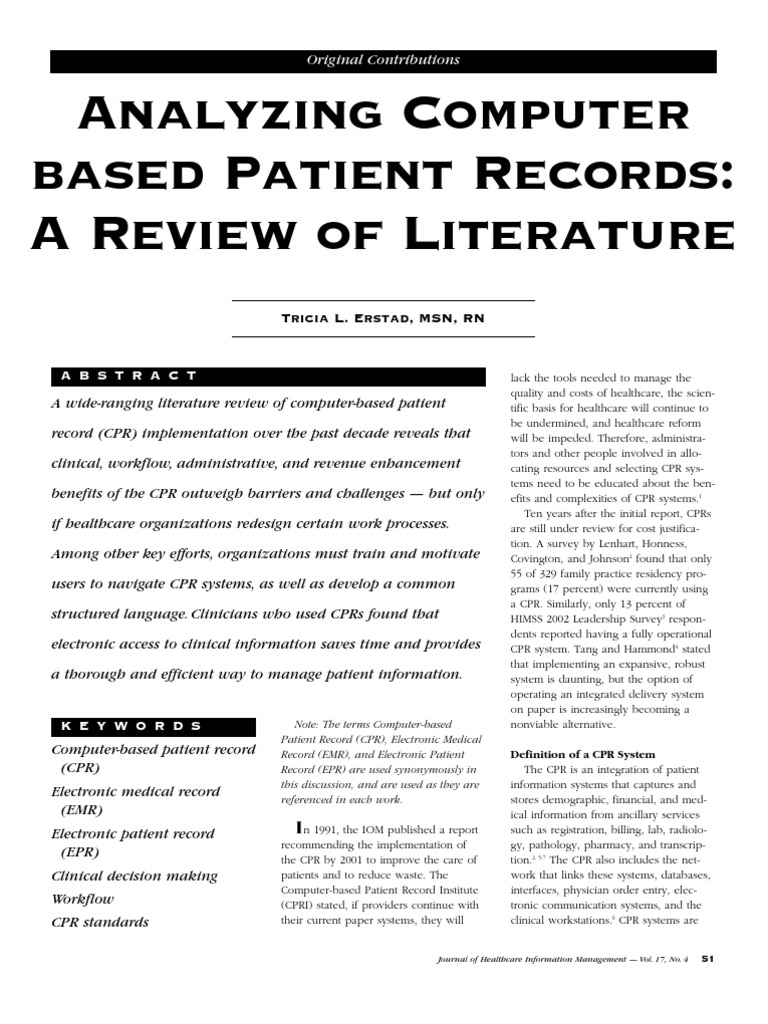 Anayzing Computer Based Patient Records | PDF | Electronic Health ...