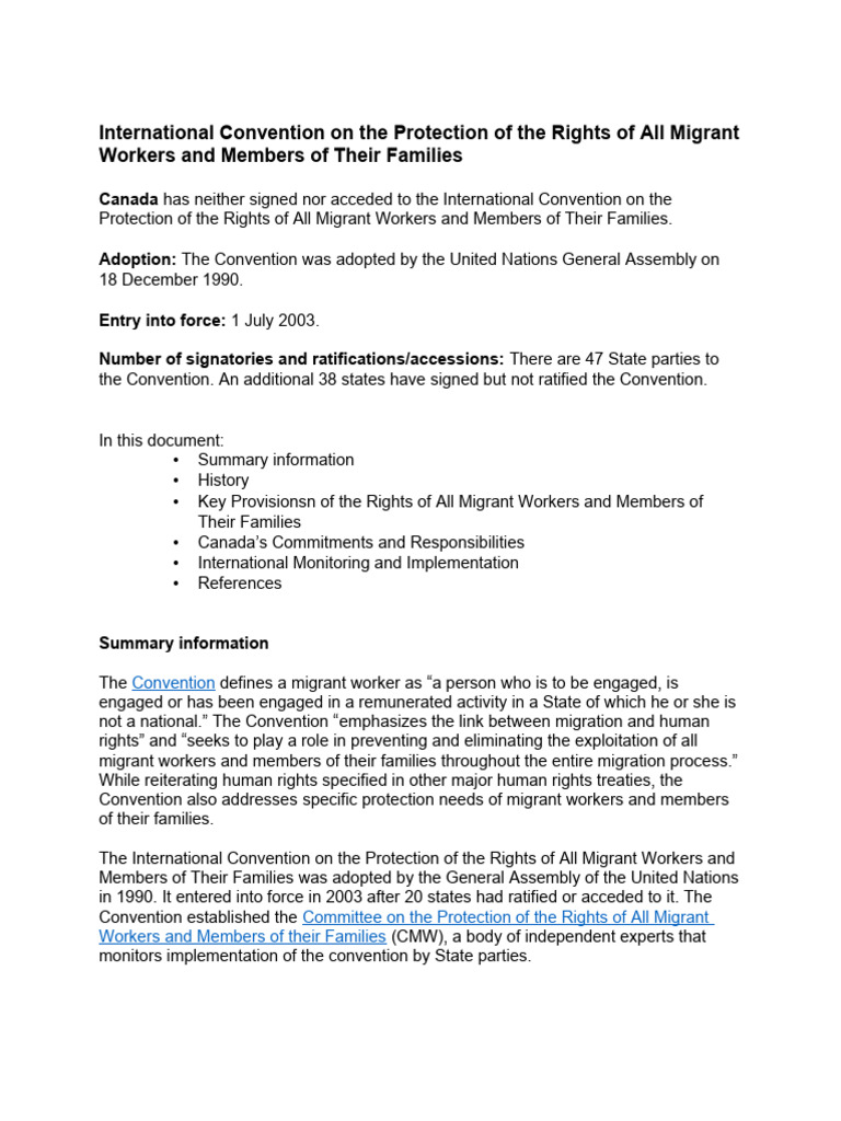 Convention On Migrant Workers FW Rev Clean Copy 2 | PDF | International Labour Organization ...