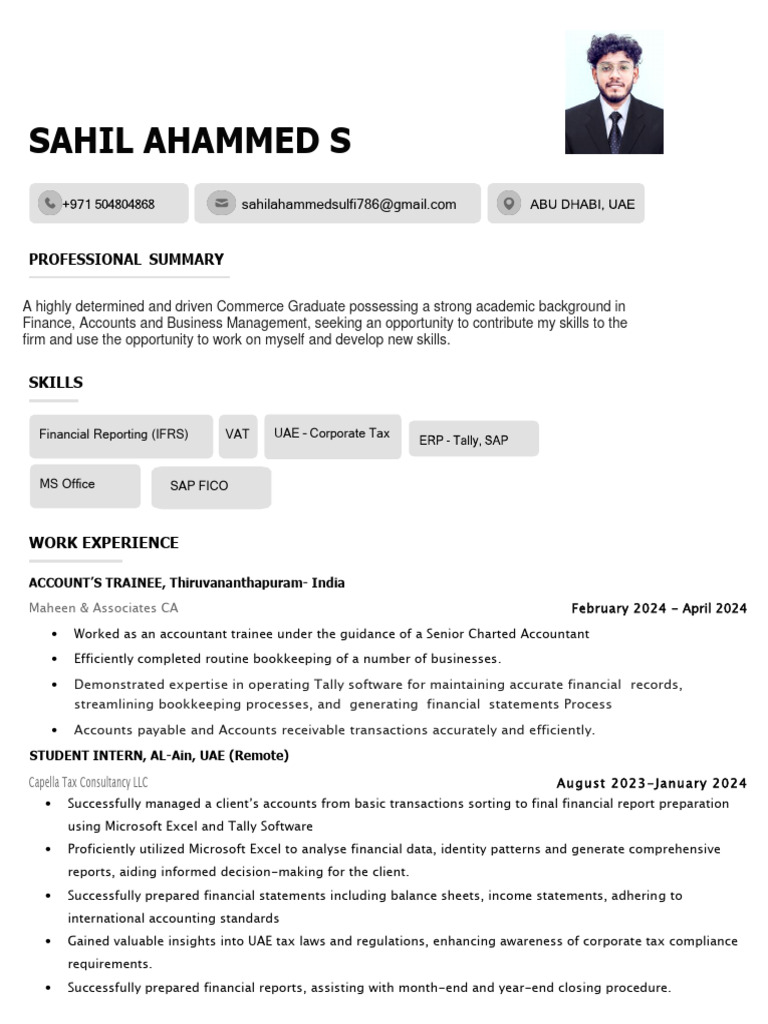 Sahil Resume | PDF | Accounting | Financial Statement