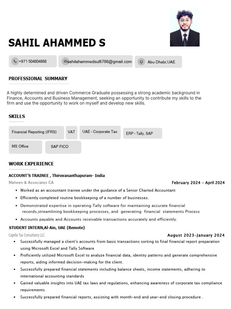 Resume - Sahil Ahammed S | PDF | Accounting | Taxes