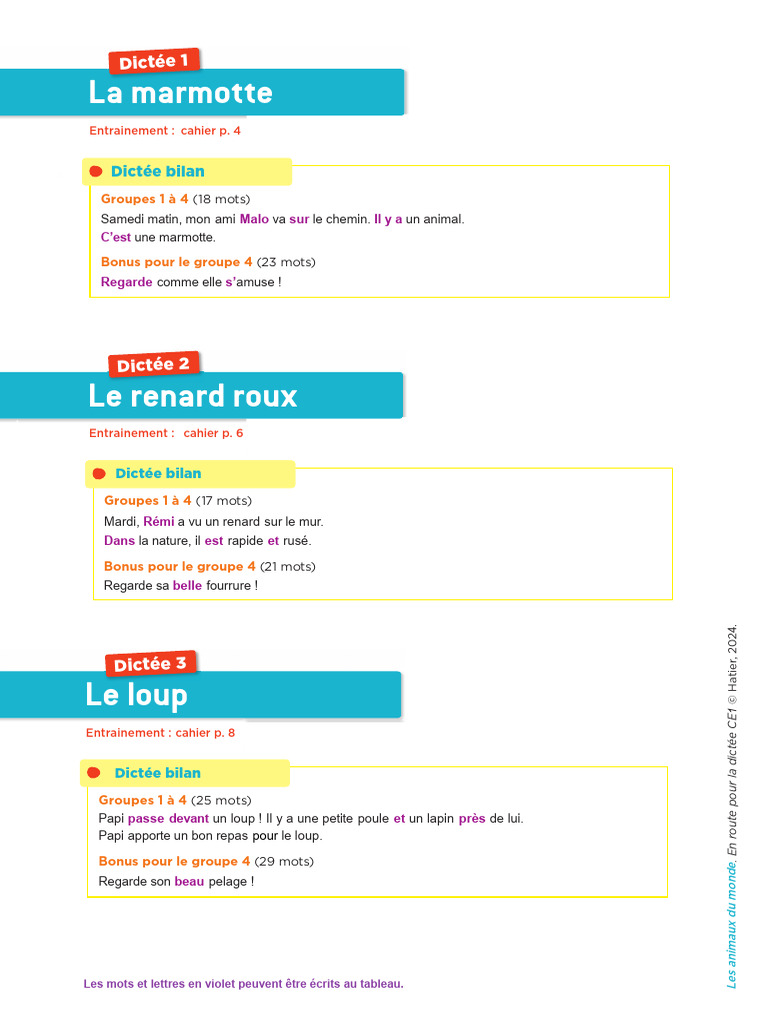 En Route Pour La Dictee CE1 Animaux Textes Des Dicteespdf | PDF ...