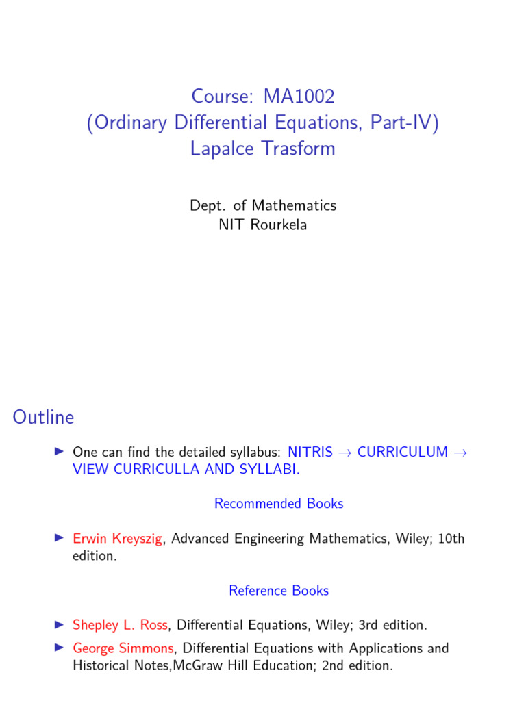 Lect Laplace Trasform | PDF | Laplace Transform | Differential Equations