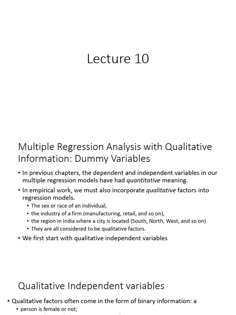 Lecture 10 | PDF | Regression Analysis | Dependent And Independent ...