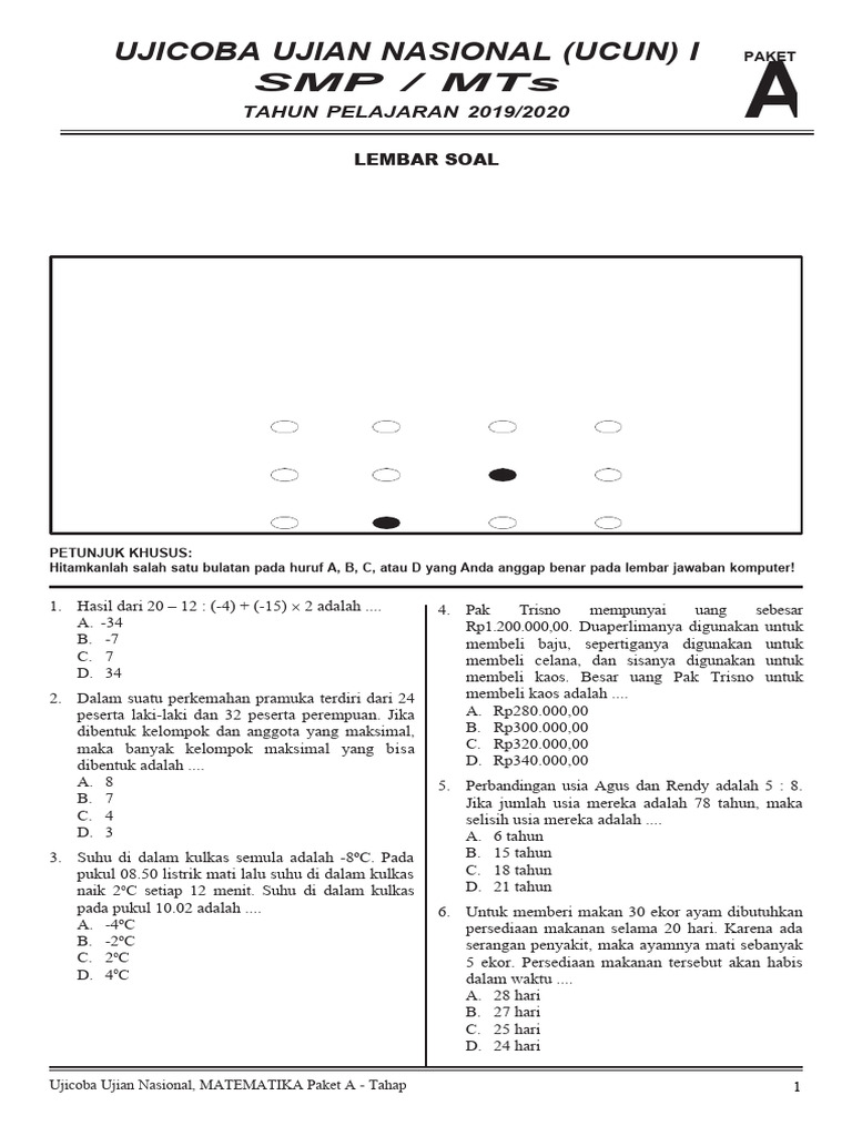 Ujian MTK SMP | PDF