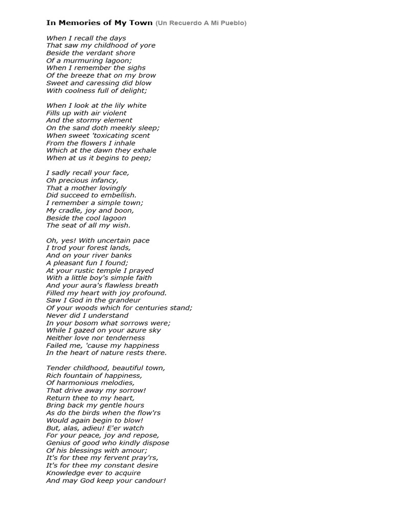 Un Recuerdo A Mi Pueblo (ENGLISH & TAGALOG VERSION) | PDF