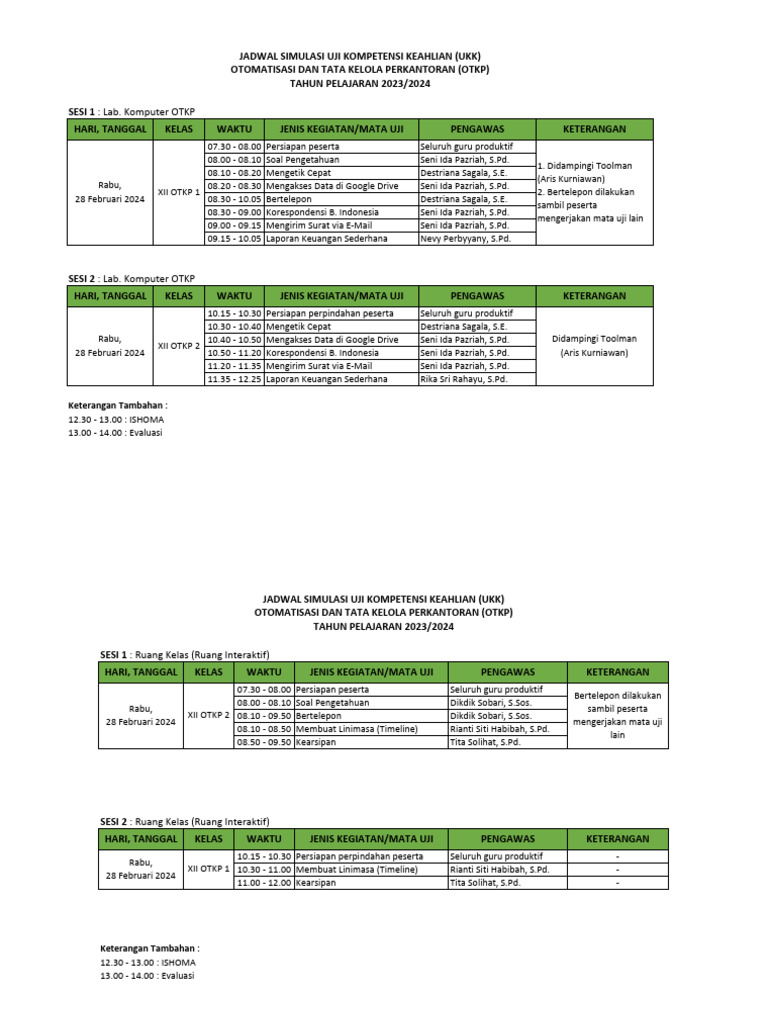 Jadwal Simulasi UKK OTKP 2024 | PDF