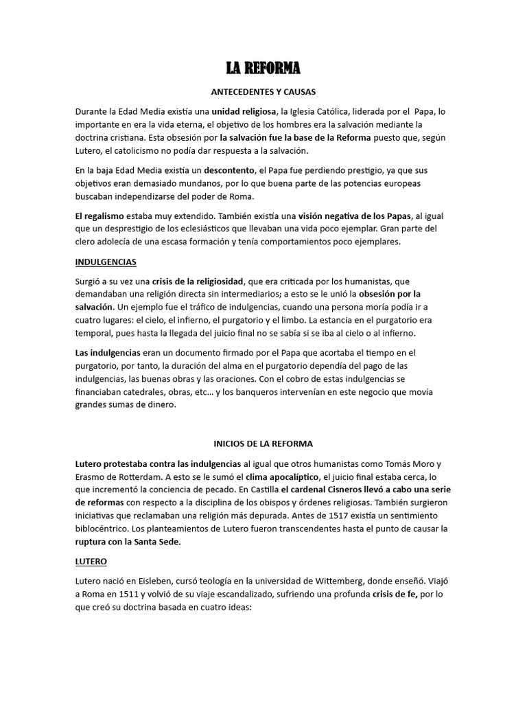 La Reforma y Contrarreforma | PDF | Martin Luther | Iglesia Católica