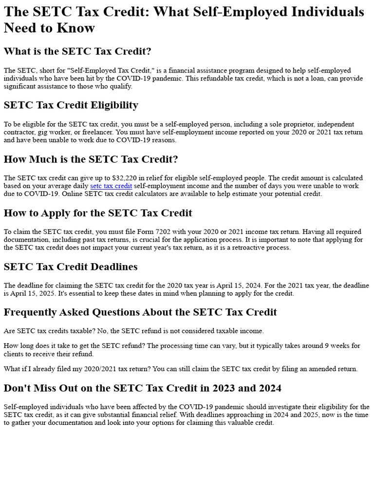 What Is The SETC Tax Credit? 218816 | PDF
