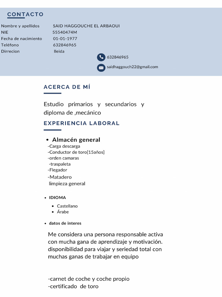 Currículum Vitae CV de Mujer Minimalista Azul | PDF