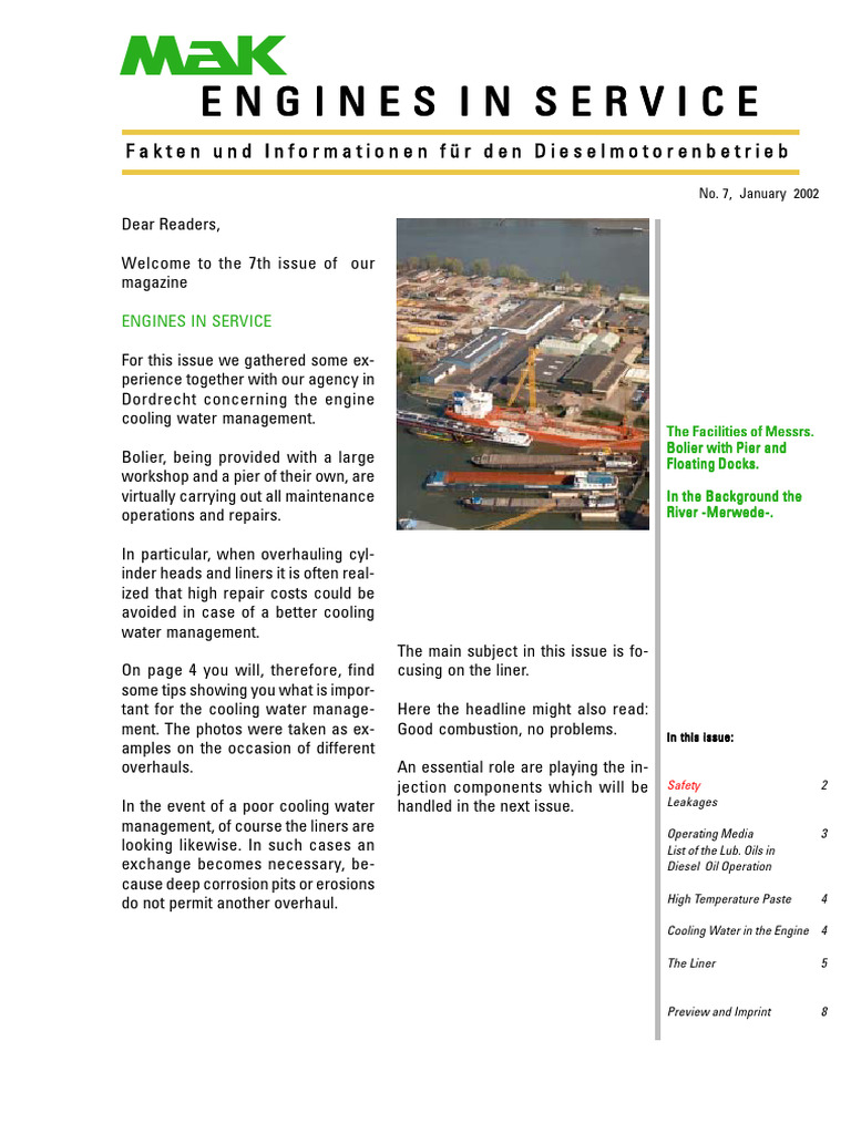 MaK - Engines in Service - E - 07 | PDF | Piston | Wear