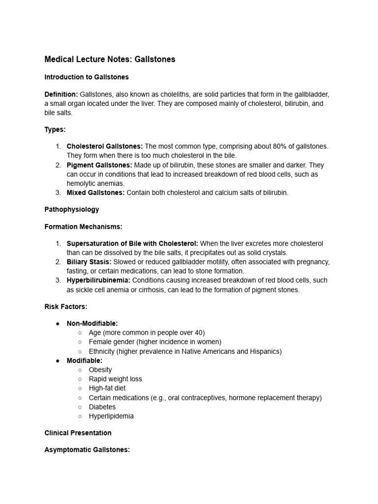 Medical Lecture Notes - Gallstones | PDF | Gallbladder | Medical ...