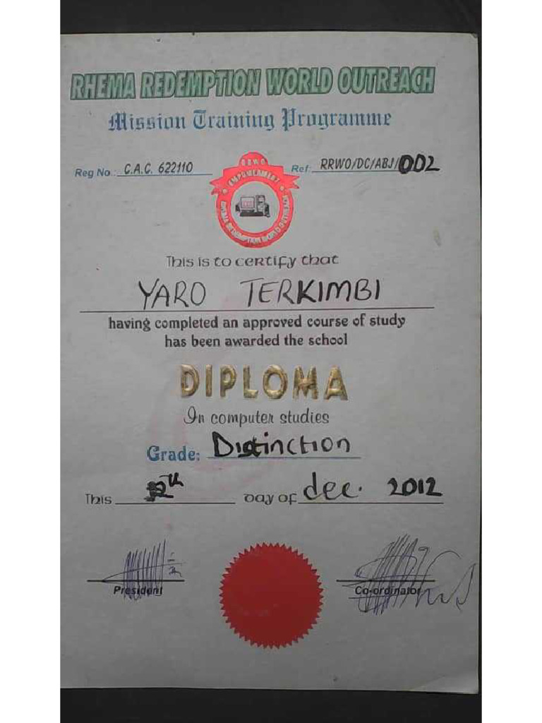 Yaro Terkimbi Computer Diploma | PDF