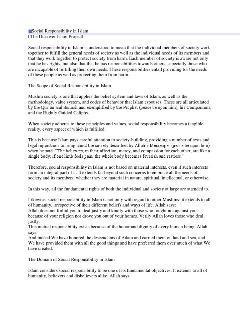 Social Responsibility in Islam | PDF | Prophets And Messengers In Islam ...