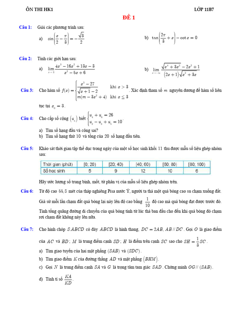 Đề Ôn Bom Tấn Hk1 Cho Lớp 11b7 | PDF
