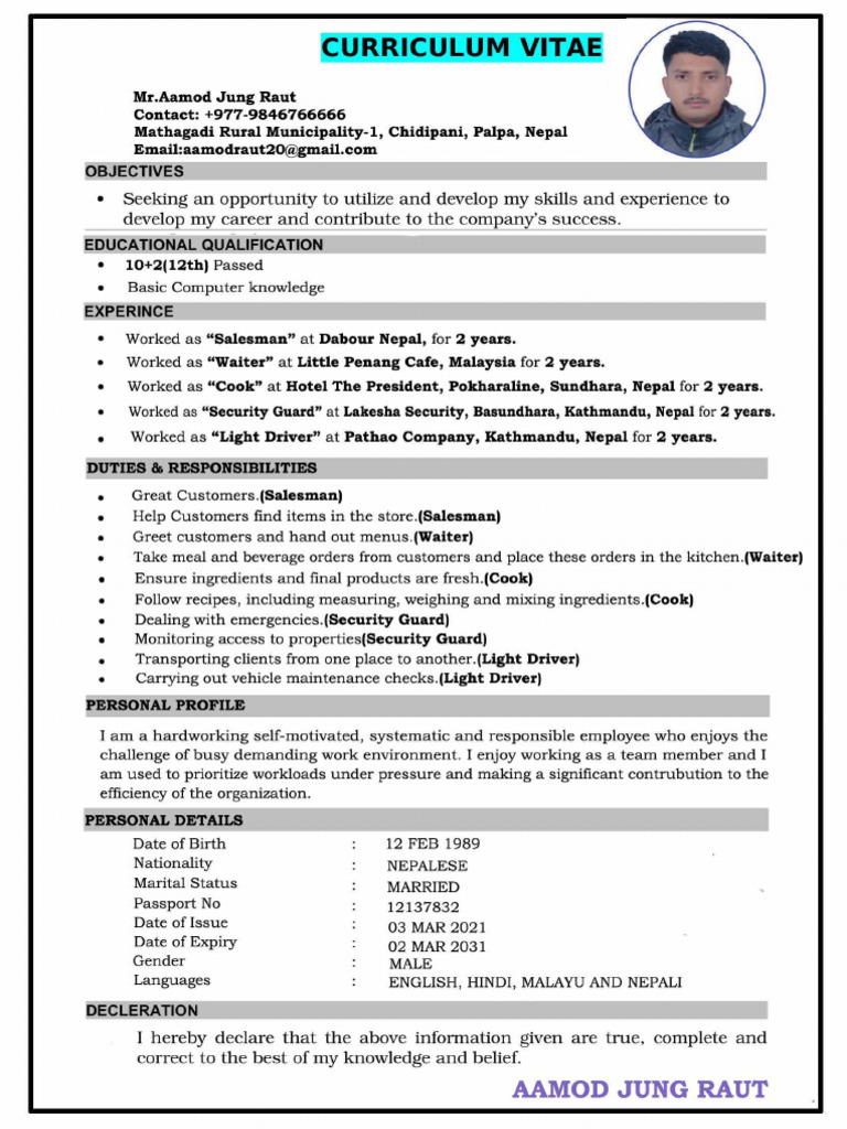 Aamod Jung Raut CV | PDF