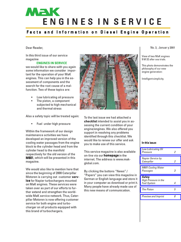 MaK - Engines in Service - E - 03 | PDF | Piston | Engines