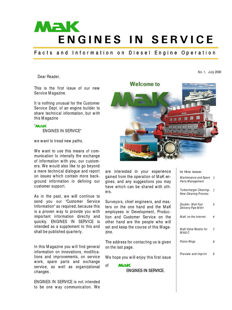 MaK Engines Service Magazine Issue 1 | PDF | Wear | Valve