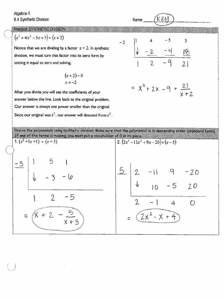 6.4 Division Worksheet KEY | PDF