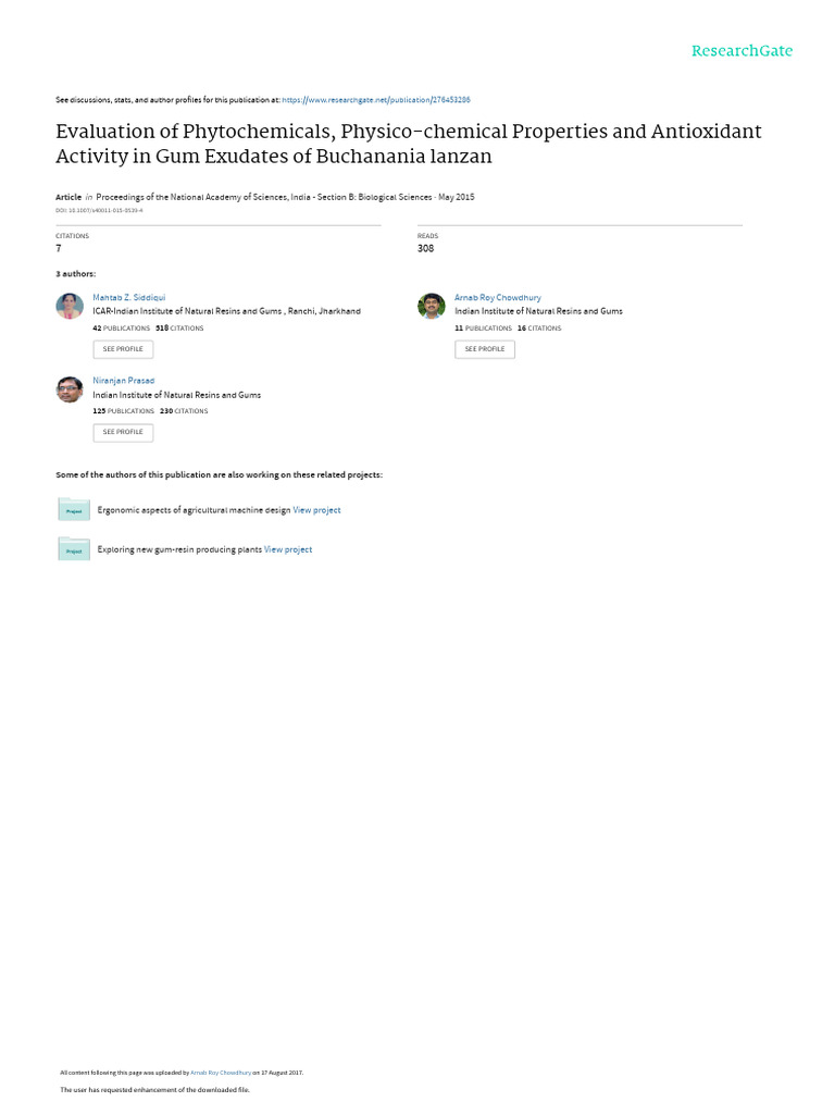 Evaluation of Phytochemicals, Physico-Chemical Properties and Antioxidant Activity in Gum ...