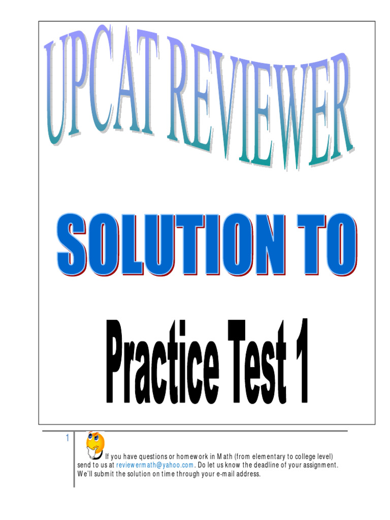(Upcat) Solution Practice Test 1 | PDF | Quadratic Equation | Equations