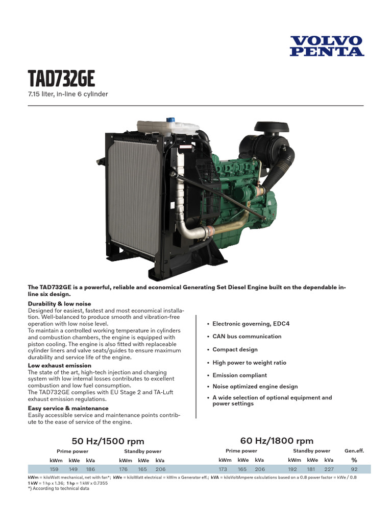 TAD732GE Diesel Engine Specs | PDF | Engines | Piston