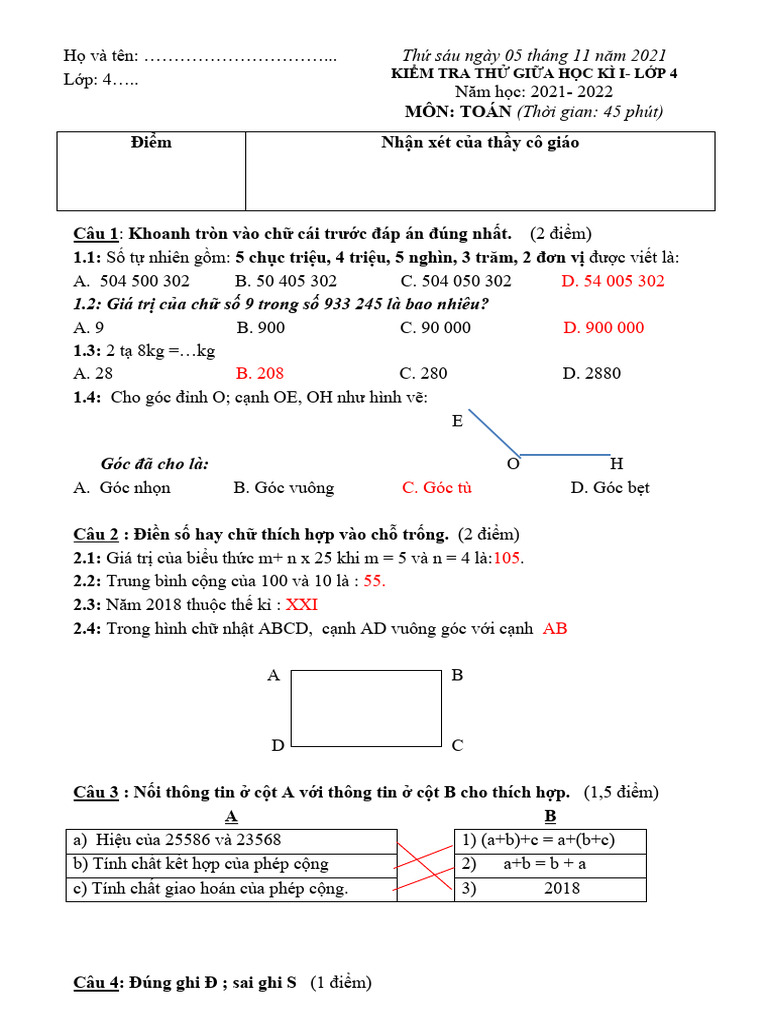 Toán GHKI L P 4 (Thi TH ) | PDF