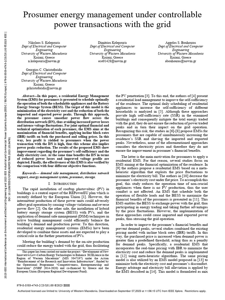 Prosumer Energy Management Under Controllable Power Transactions With The Grid | PDF ...