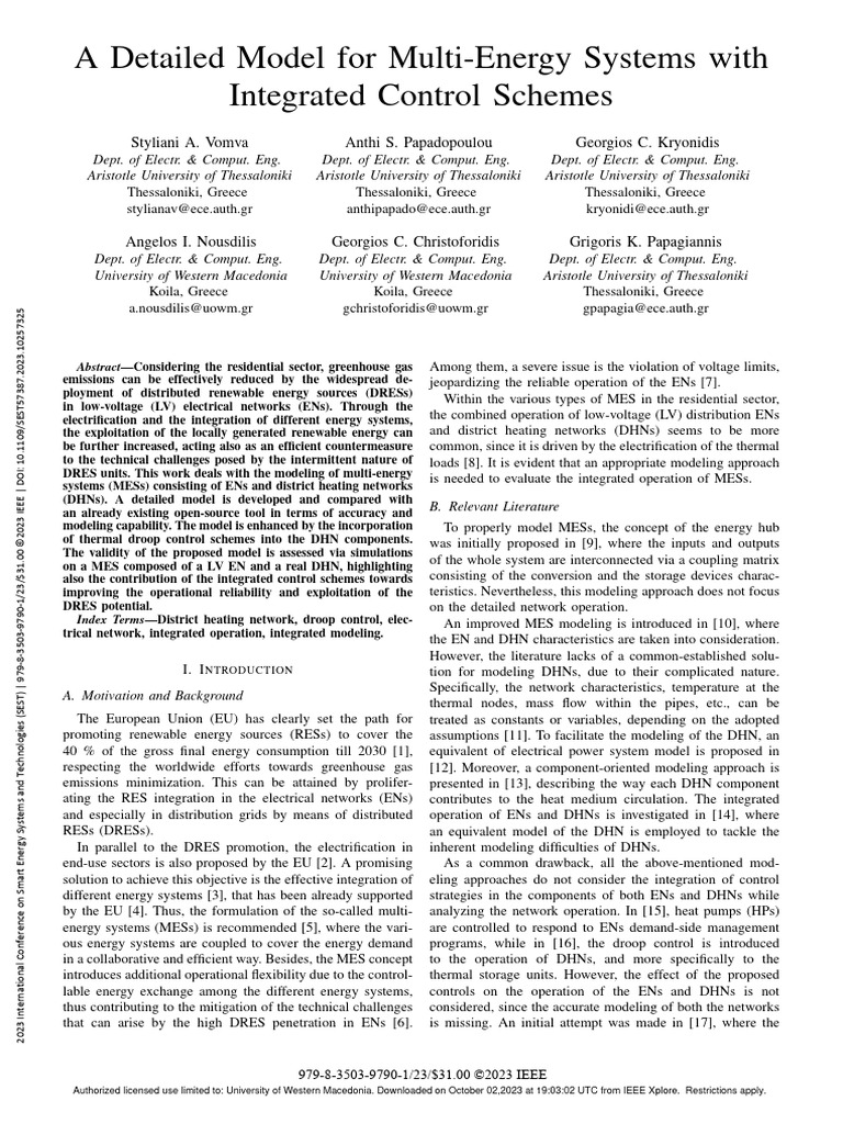 A Detailed Model For Multi-Energy Systems With Integrated Control Schemes | PDF | Heat | Temperature